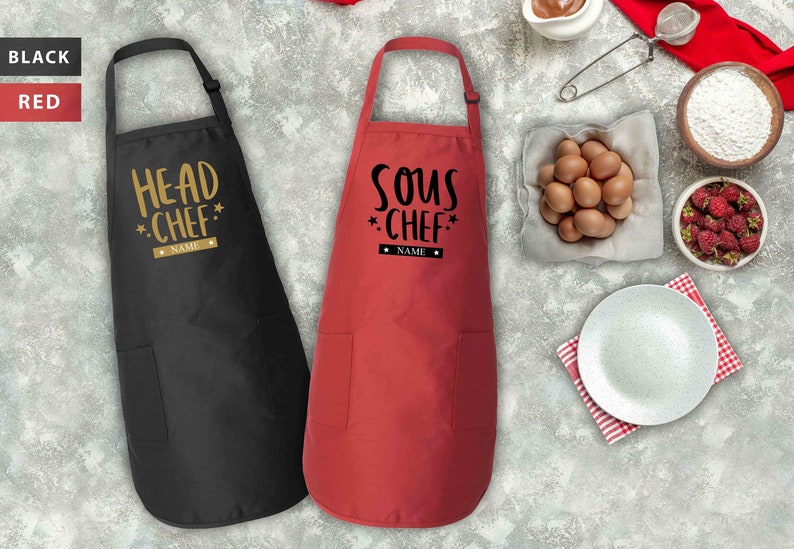 Head Chef Sous Chef Apron, Couple Matching Gift, Personalized Kitchen ...