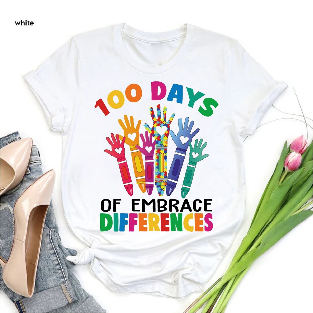 100 Days of Embracing Differences Shirt, 100 Days Autism Awareness ...