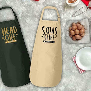 Head Chef Sous Chef Apron, Couple Matching Gift, Personalized Kitchen ...