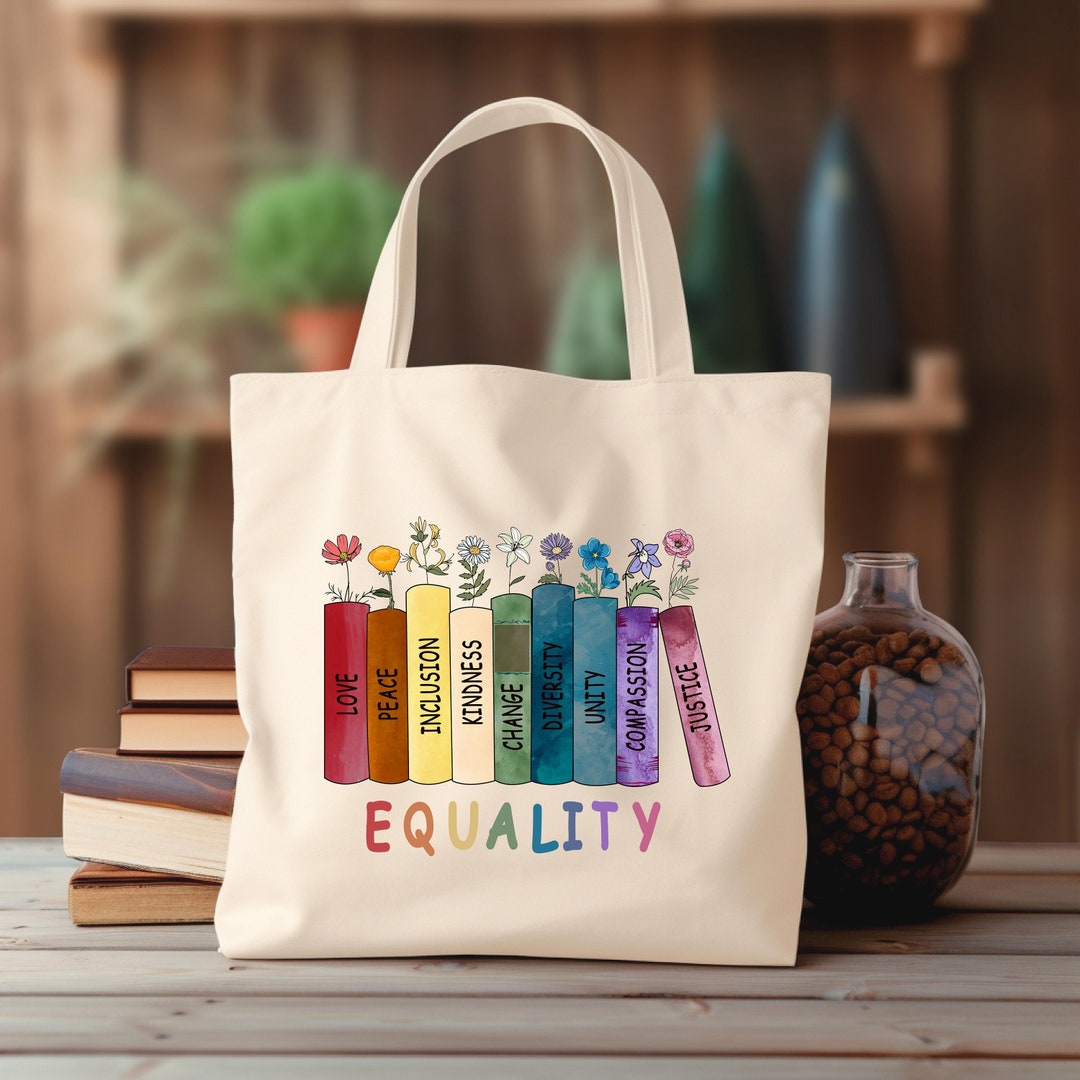 Equality Tote Bag, Floral Equality Book Bag, Social Justice Tote ...