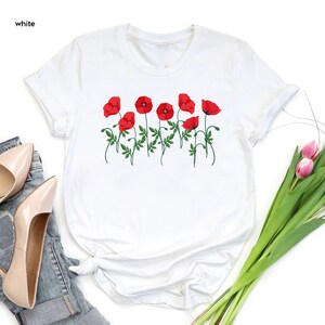 Red Poppies Shirt, Poppy Flower Tshirt, Flower Graphic Tee, Botanical ...