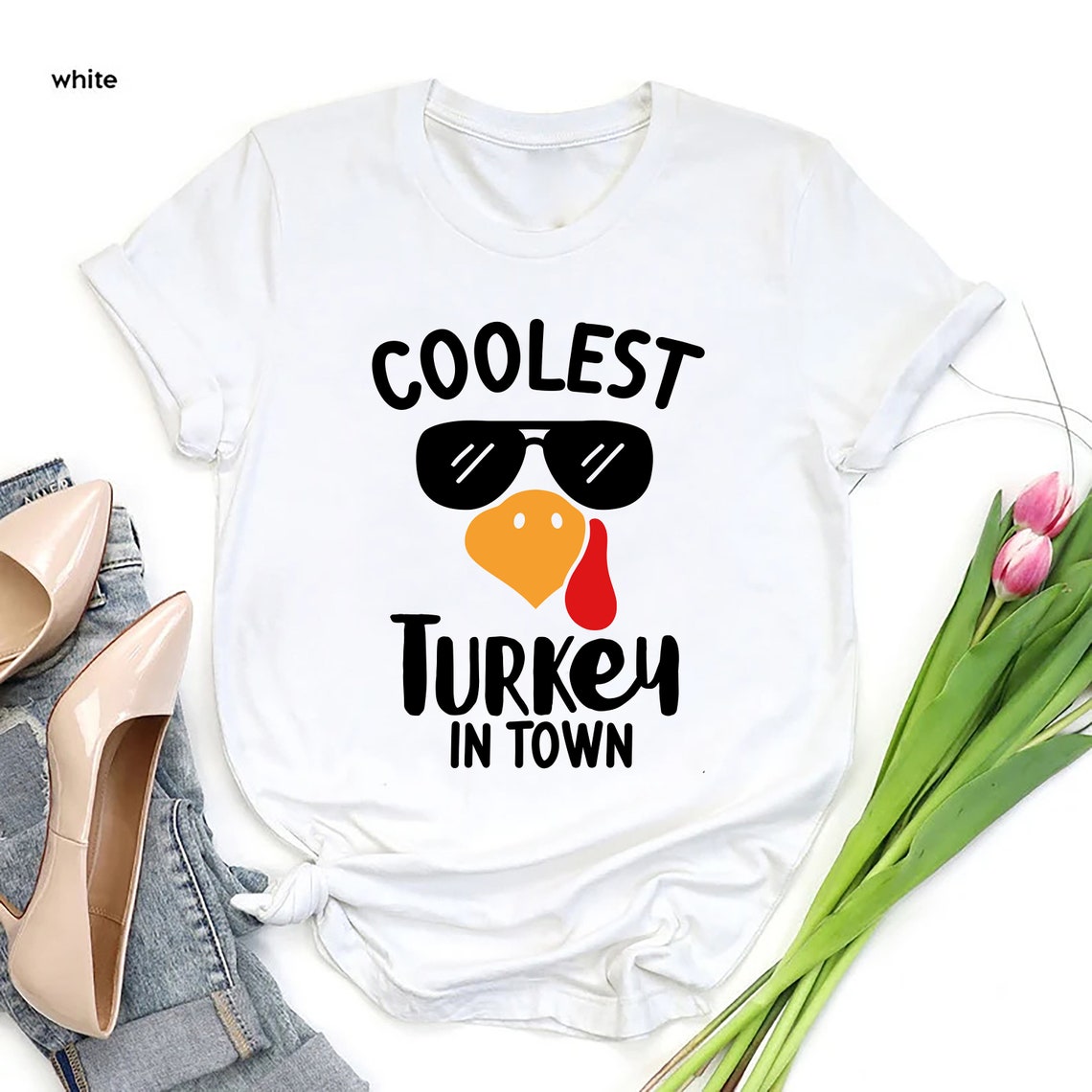 Coolest Turkey in Town Tshirt, Thanksgiving Turkey Shirt, Thanksgiving ...