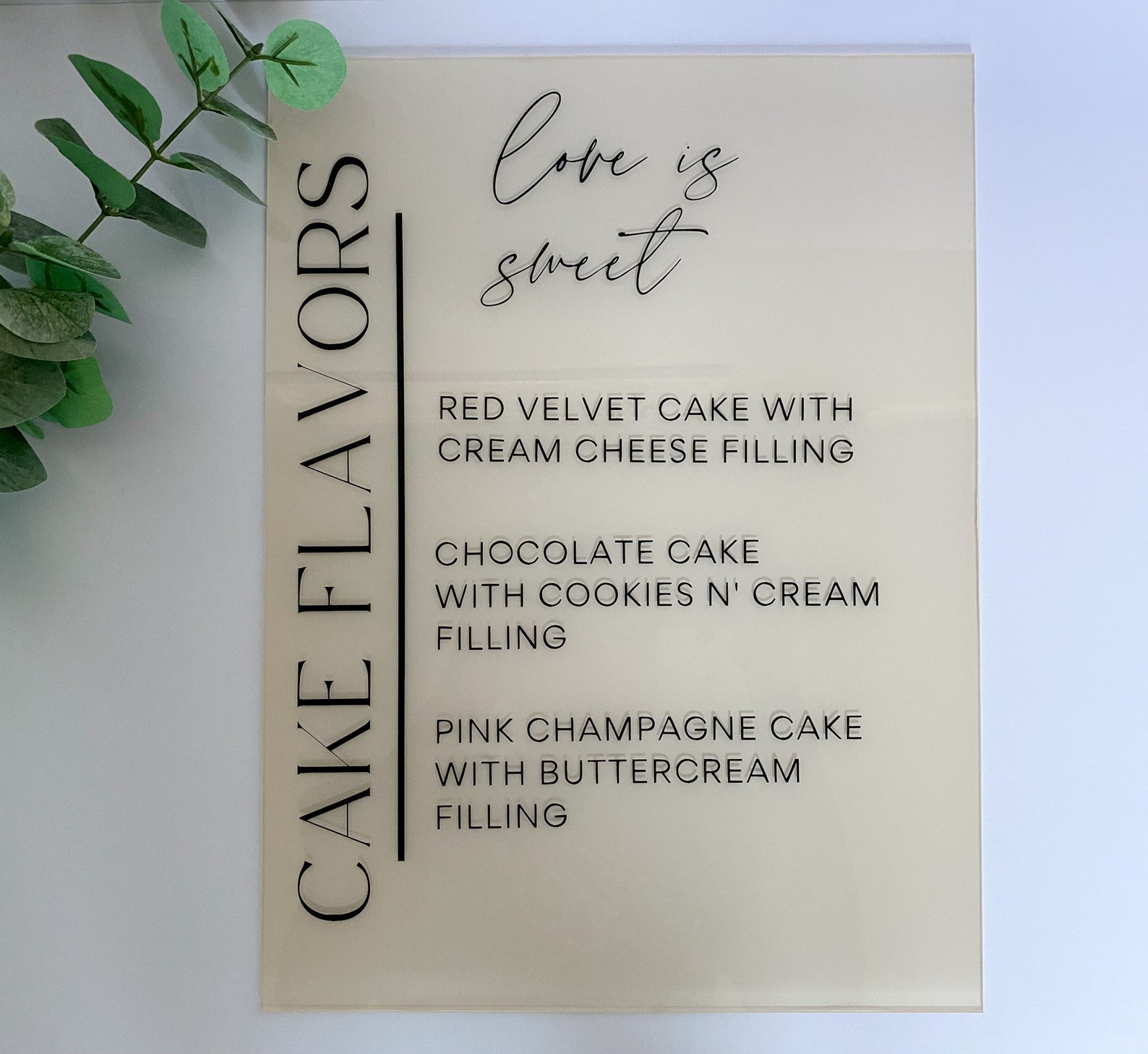Acrylic Cake Menu Sign, Wedding Cake Flavors Sign, Cake Table Sign - Etsy
