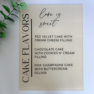 Acrylic Cake Menu Sign, Wedding Cake Flavors Sign, Cake Table Sign - Etsy
