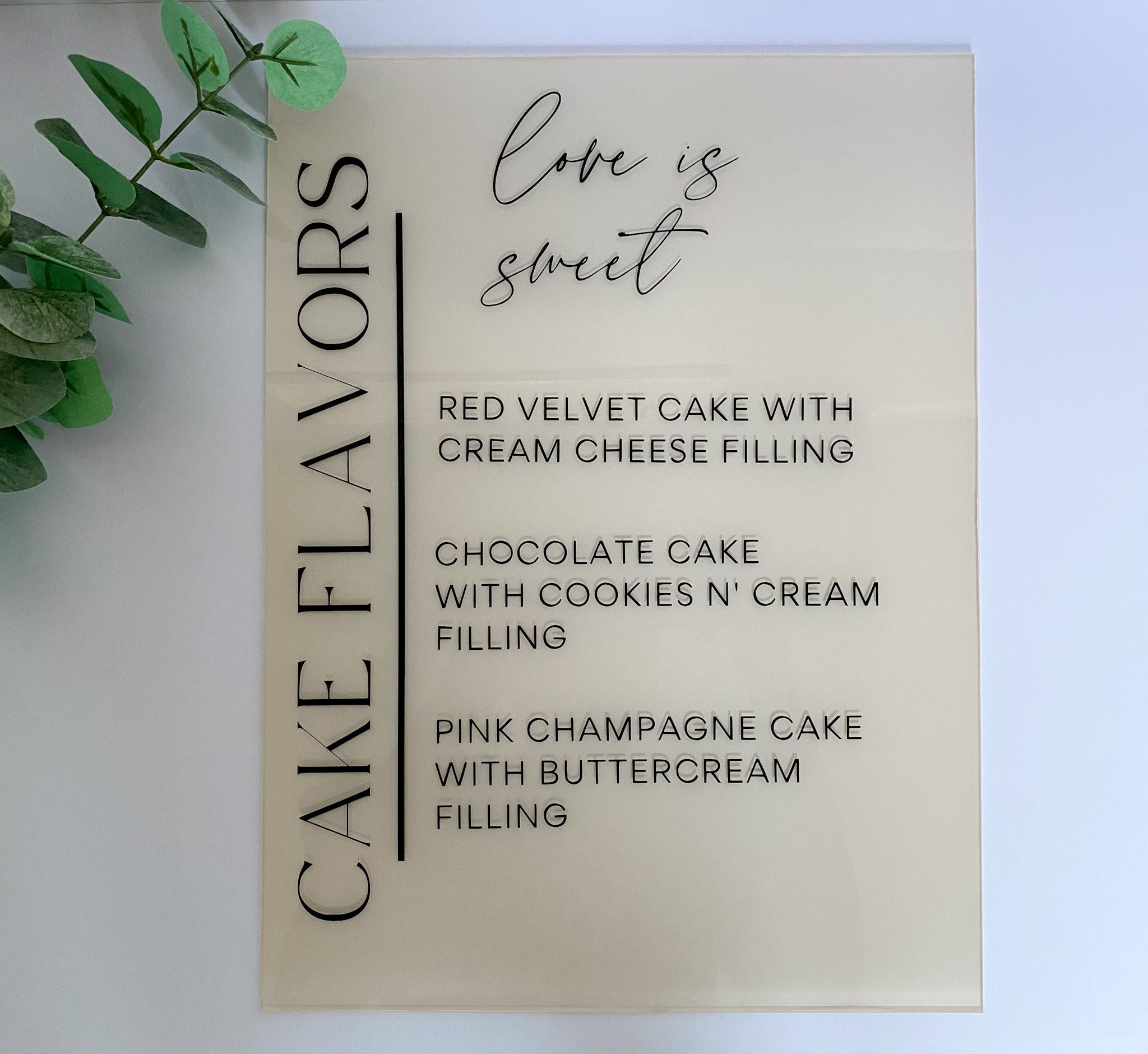 Acrylic Cake Menu Sign, Wedding Cake Flavors Sign, Cake Table Sign - Etsy