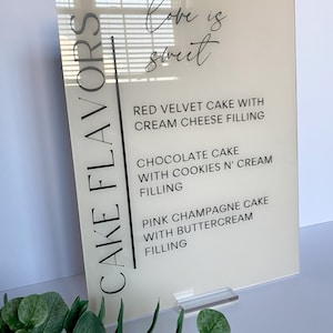Acrylic Cake Menu Sign, Wedding Cake Flavors Sign, Cake Table Sign - Etsy