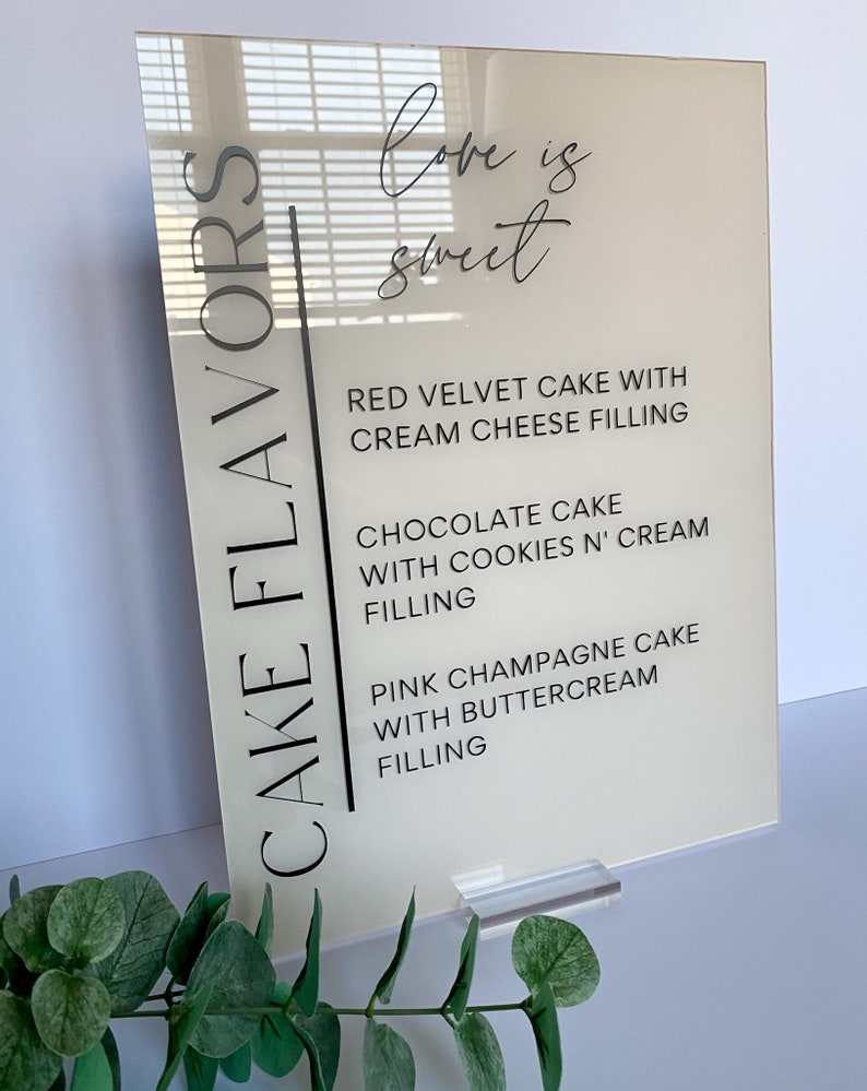 Acrylic Cake Menu Sign, Wedding Cake Flavors Sign, Cake Table Sign - Etsy