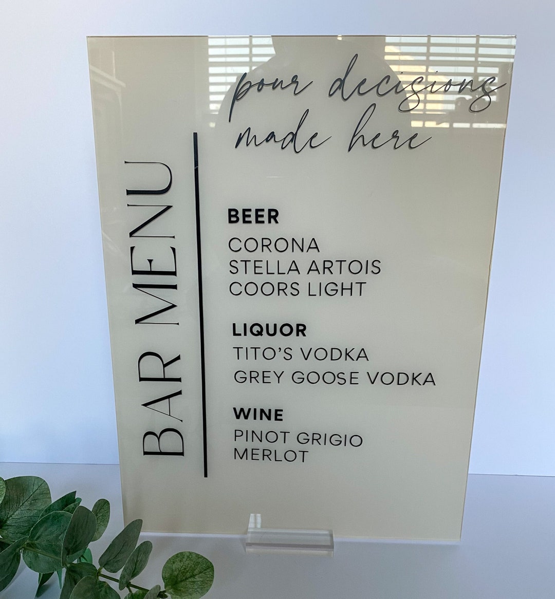 Acrylic Bar Menu Sign | Drinks Menu | Acrylic Bar Sign - Etsy