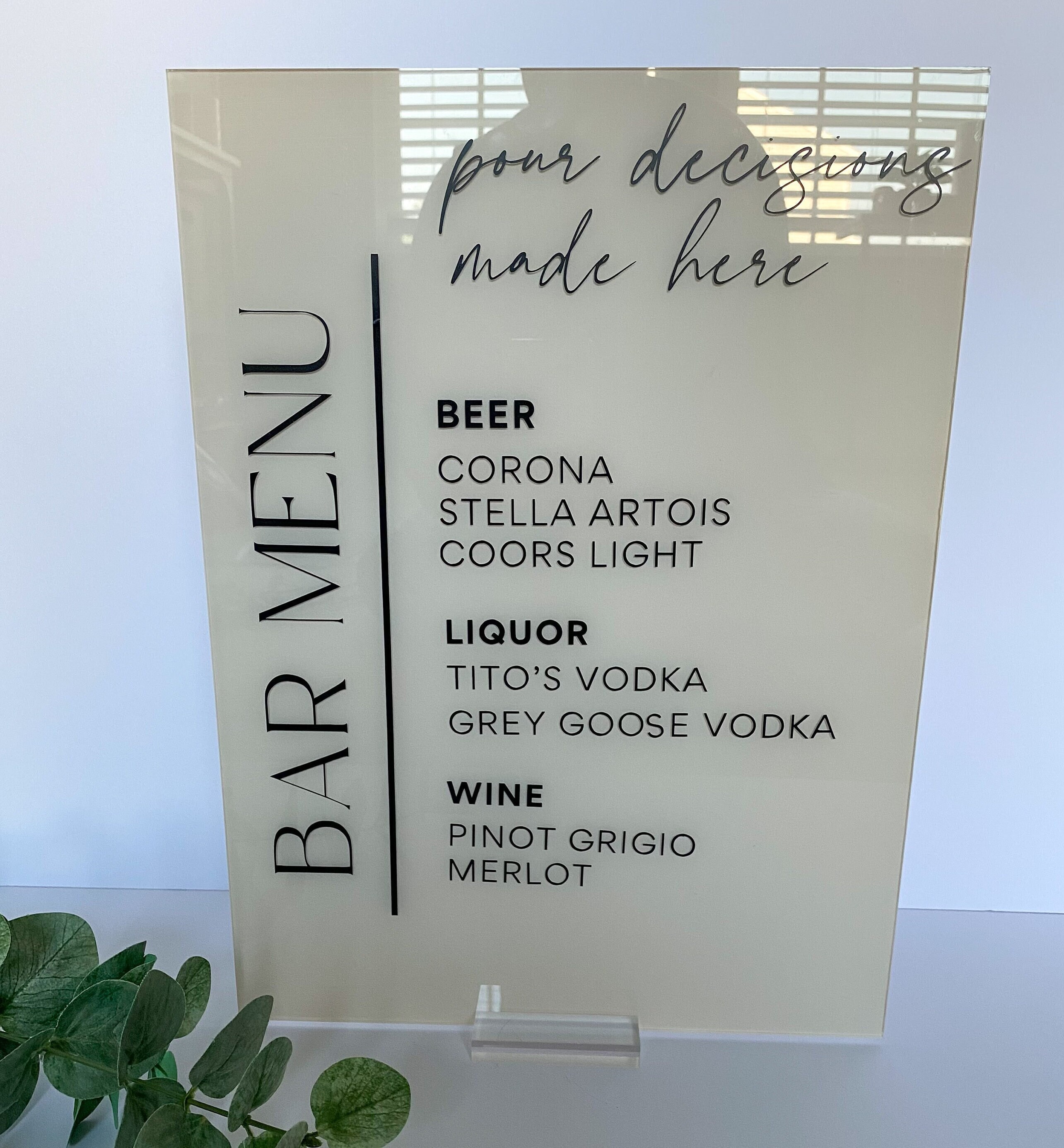 Acrylic Bar Menu Sign | Drinks Menu | Acrylic Bar Sign - Etsy