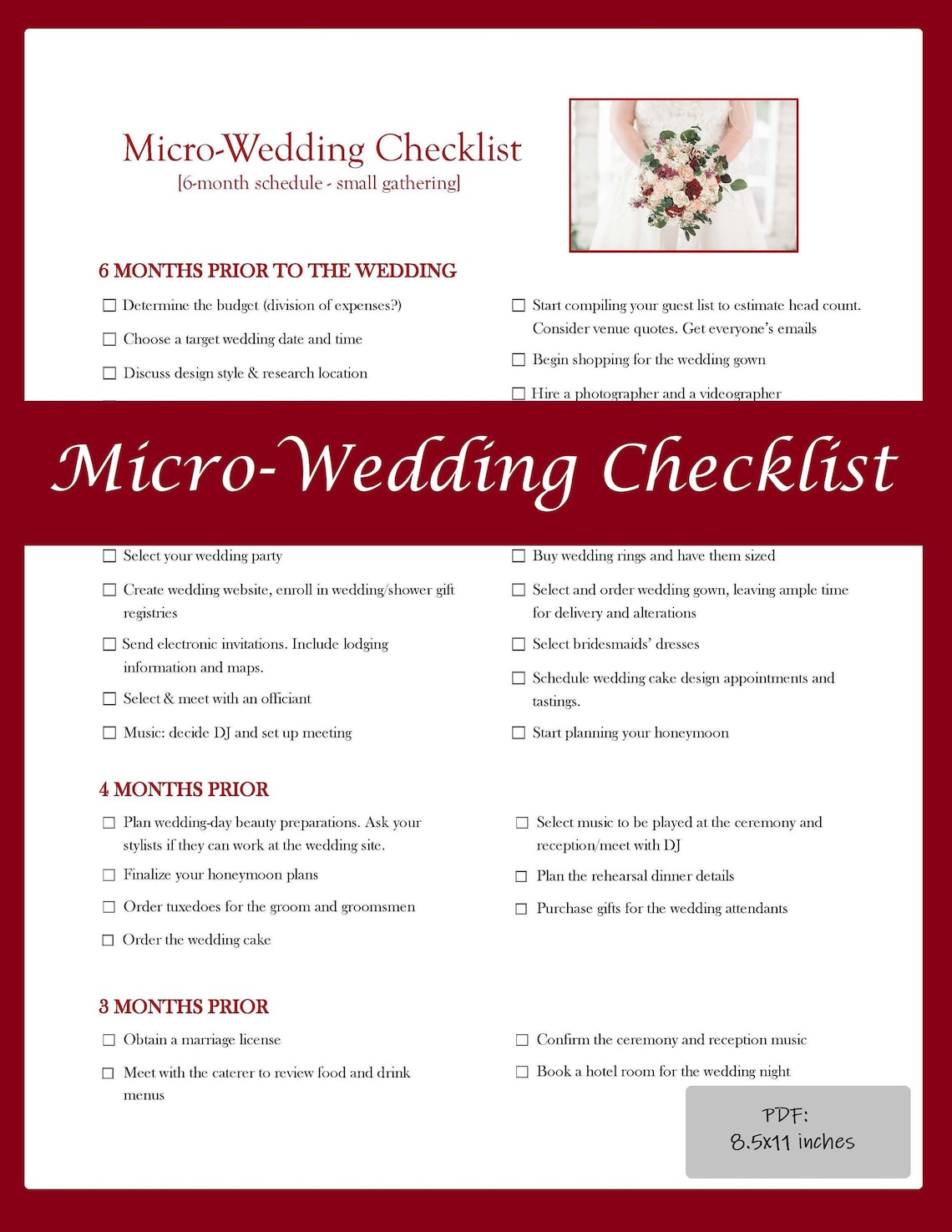 Micro Wedding Checklist 6-month Wedding Checklist Elopement Digital ...
