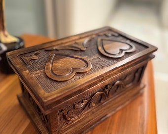 Hand Carved Walnut Wood Jewellery Box, Walnut Carving, Secret Lock Wood ...