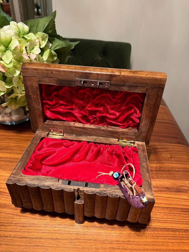 Hand Carved Walnut Wood Jewellery Box, Walnut Carving, Secret Lock Wood ...