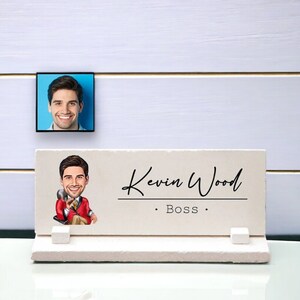 Boss Desk Name Plate for Men With Caricature, Male Boss Desk Sign ...