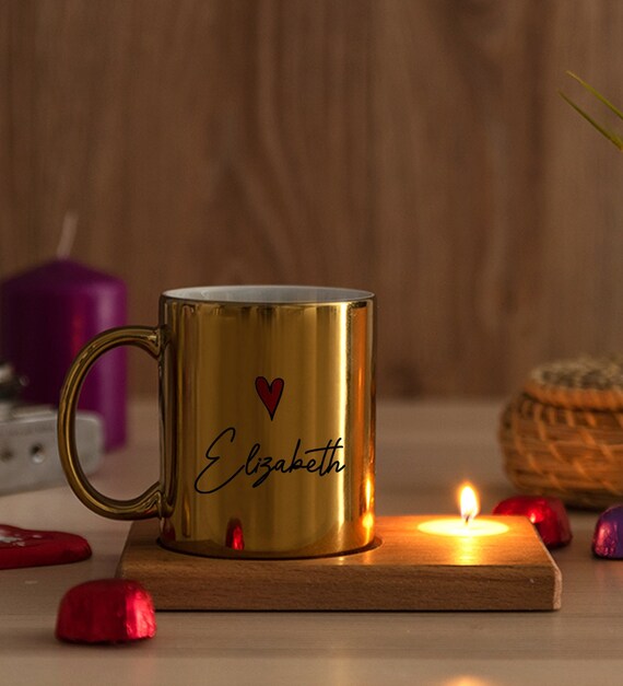Custom Shiny Gold Mug With Wooden Coaster Personalized Gold | Etsy