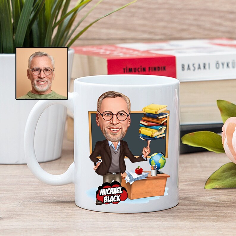 Male Professor Coffee Mug With Caricature From Photo, Personalized Male ...