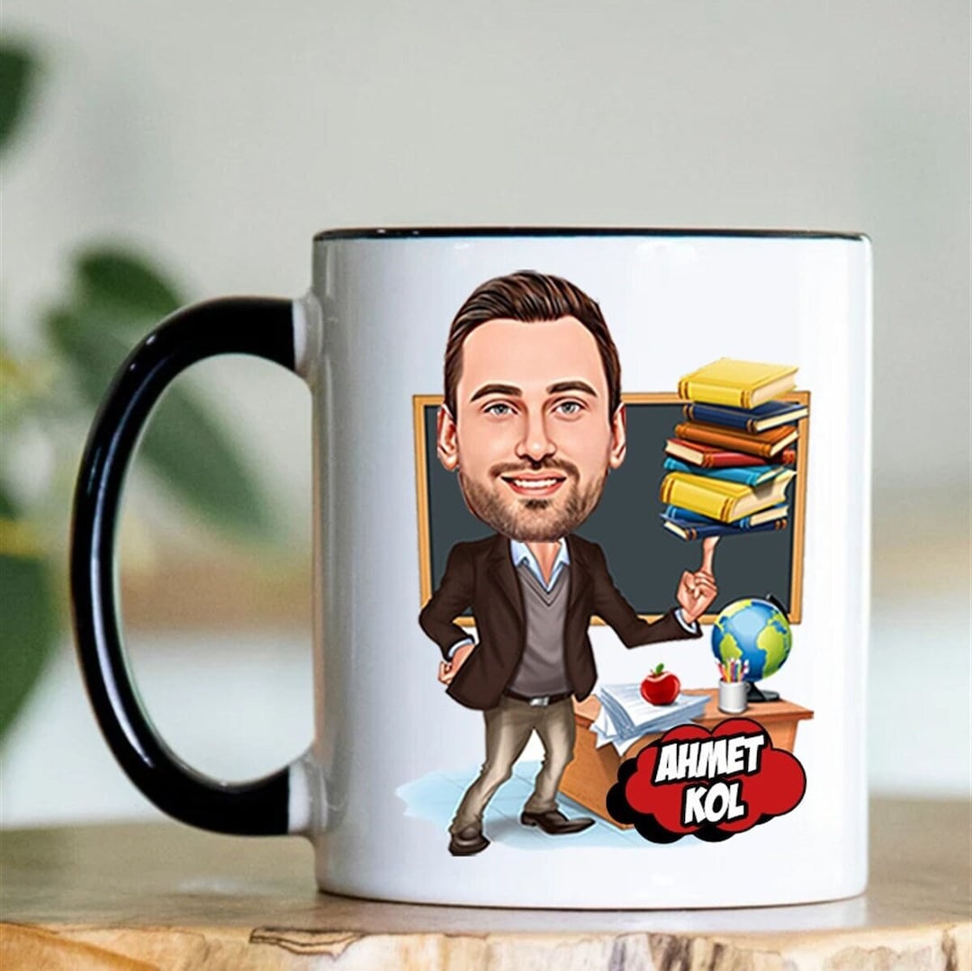 Custom Male Teacher Coffee Mug With Caricature From Photo, Personalized ...