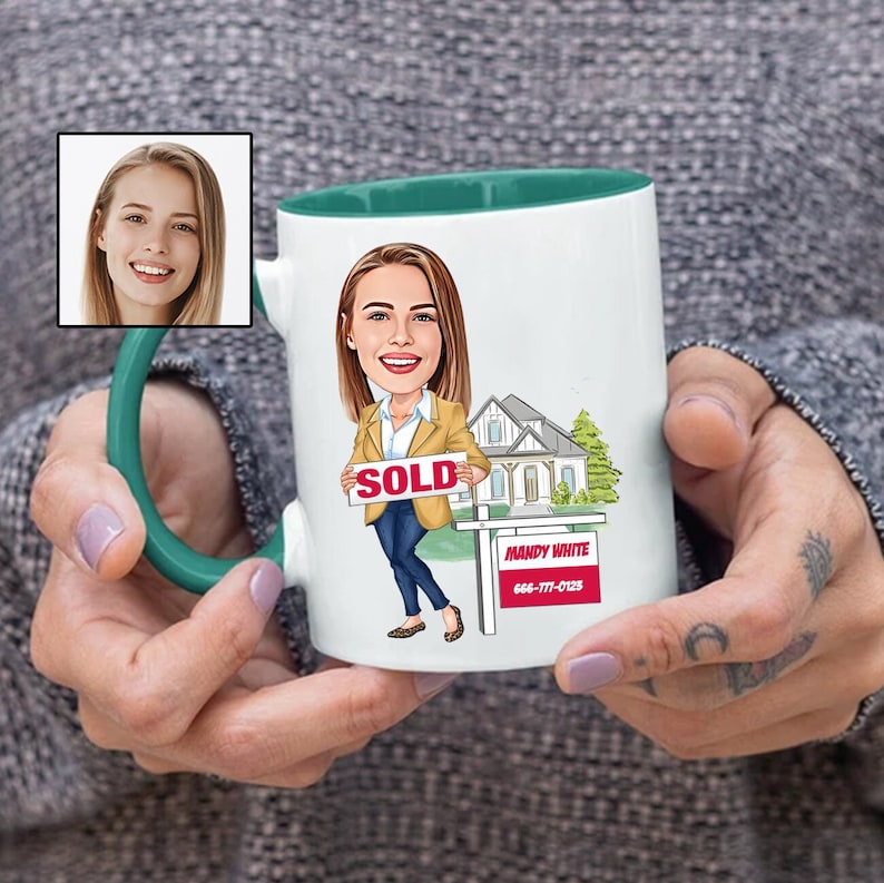 Realtor Coffee Mug With Caricature From Photo Funny Realtor - Etsy