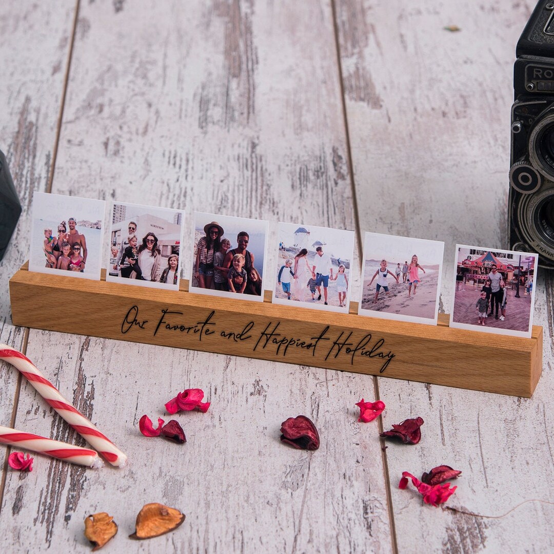 Photo Print Display Stand for Desk, Engraved Wooden Photo Holder Stand ...
