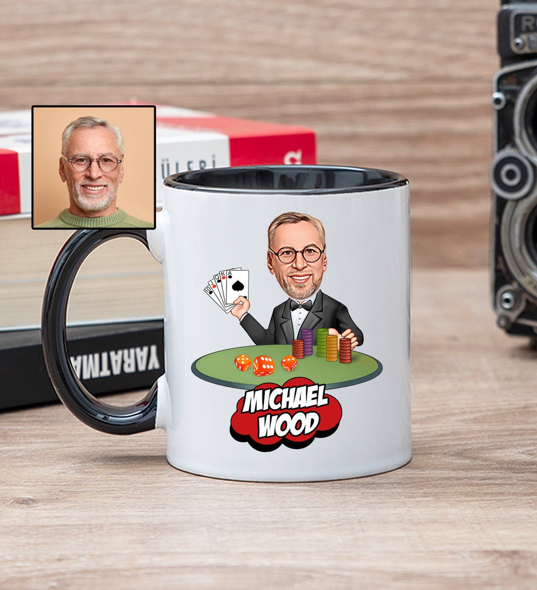 Gambler Coffee Mug With Caricature, Funny Gambler Gift for Men, Card ...