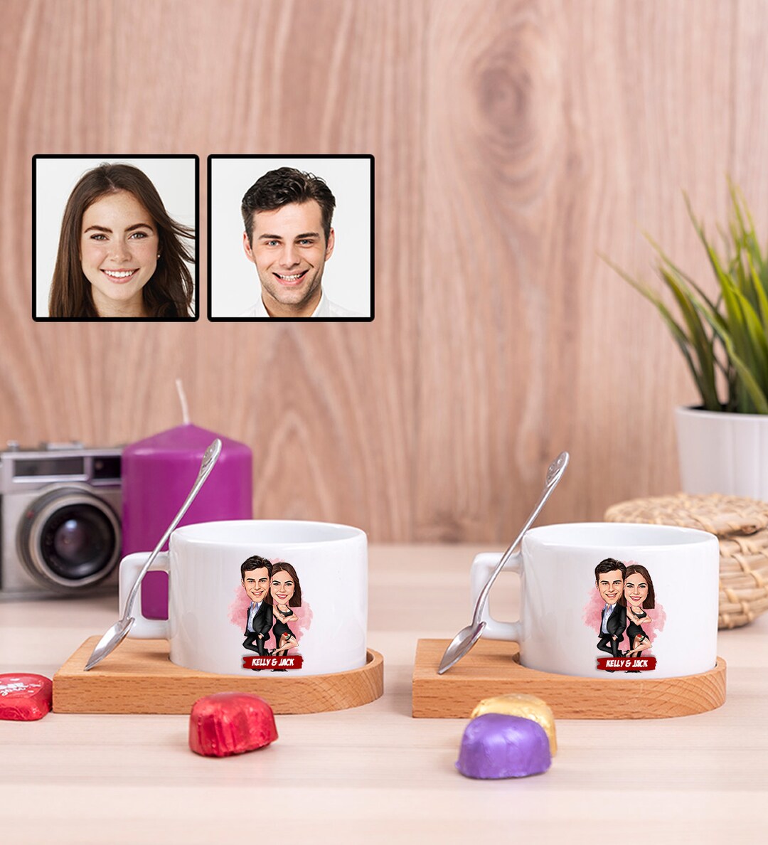 Custom Couple Tea Cup With Cartoon From Photo, Personalized Couple Gift ...