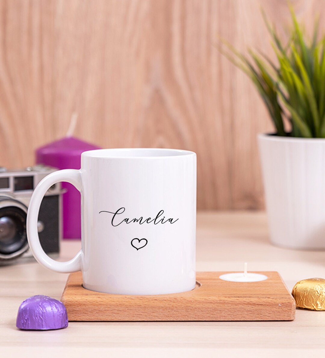 Custom Mug With Wooden Coaster, Personalized Mug With Coaster, Coffee ...