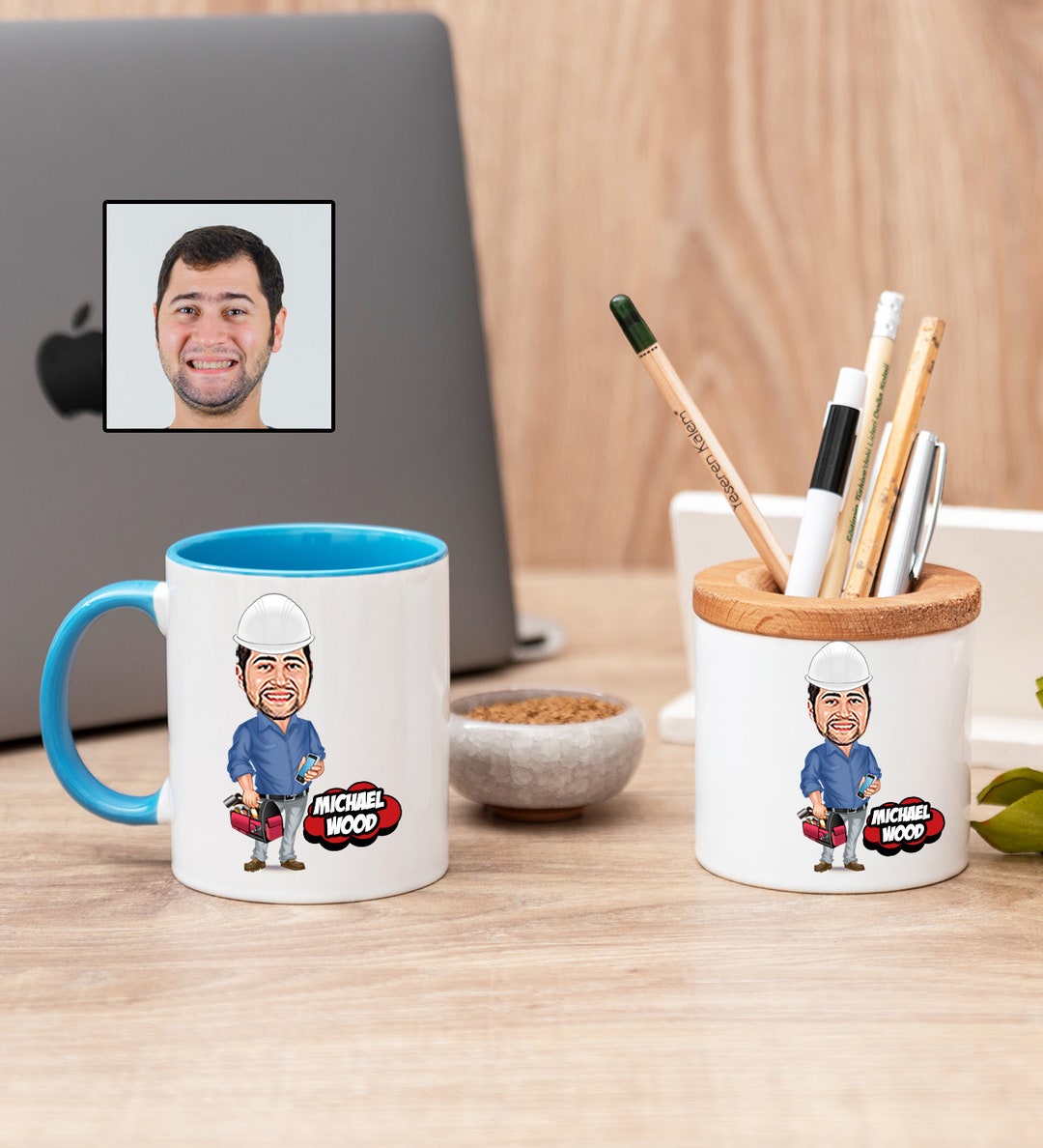 Engineer Cartoon Mug and Pen Pot Gift Set, Funny Engineering Gift for ...