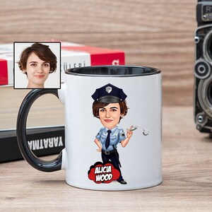 Police Officer Coffee Mug With Caricature From Photo, Funny Police Gift ...