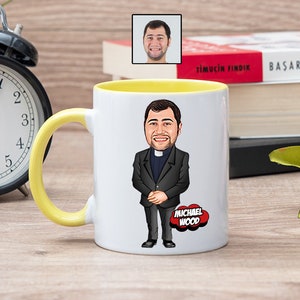Pastor Cartoon Coffee Mug, Priest Themed Tea Cup, Gift for Priest ...