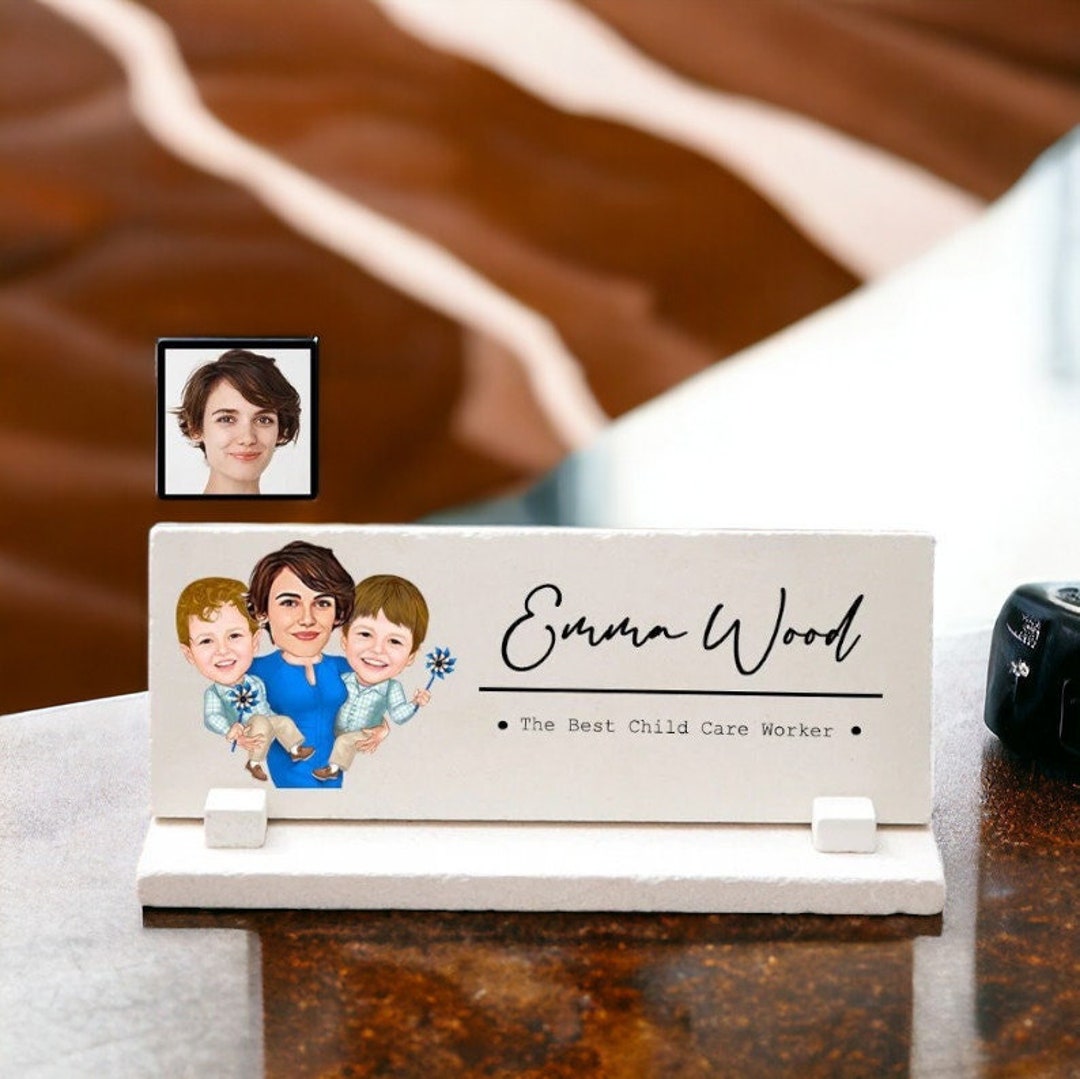 Child Care Worker Cartoon Desk Sign, Funny Child Care Worker Gifts for ...