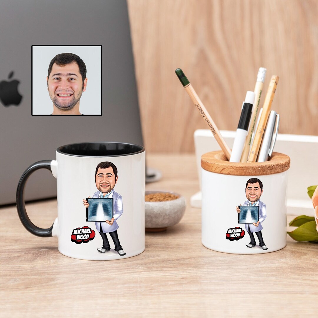 Pulmonologist Cartoon Coffee Mug and Pen Pot Gift Set, Funny ...