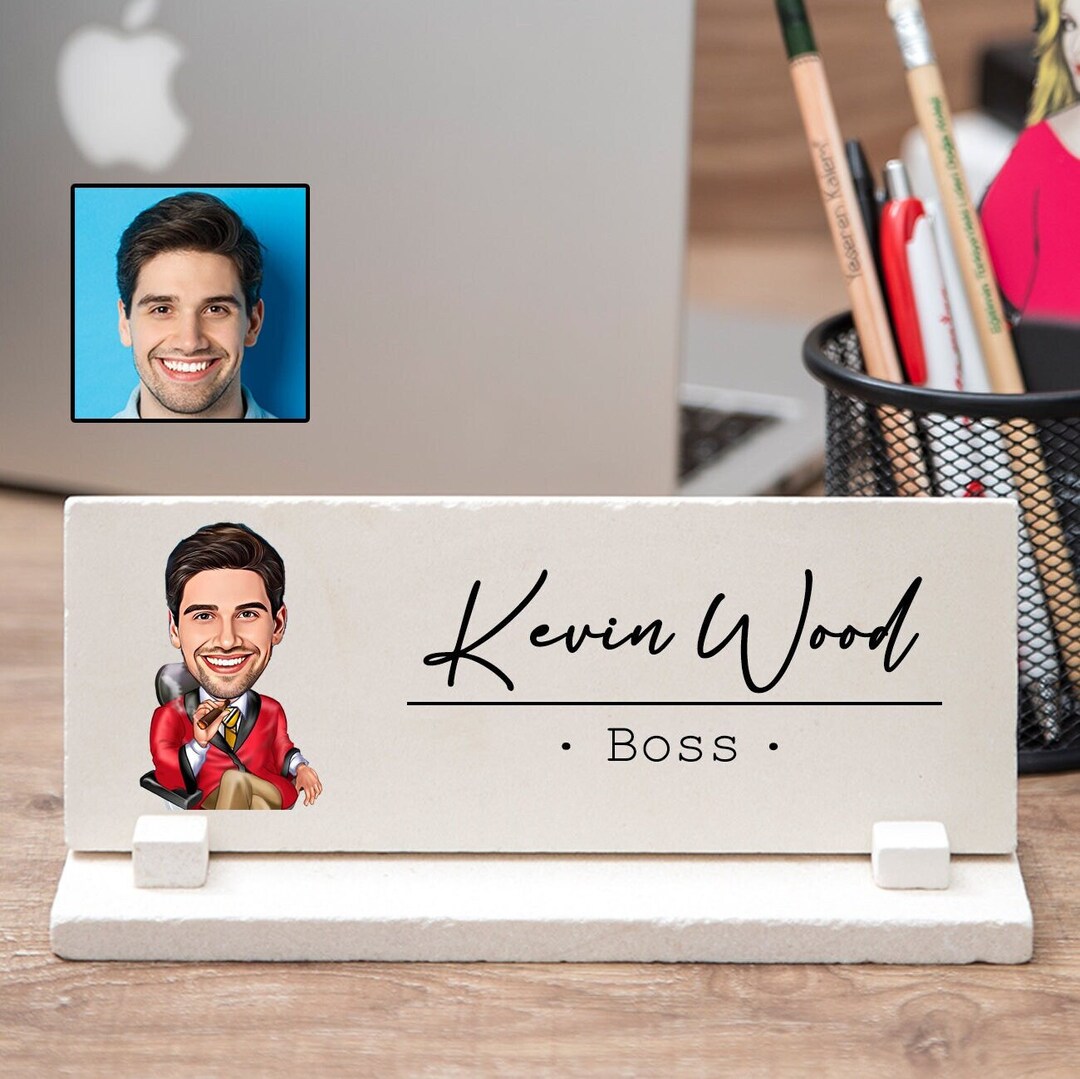 Boss Desk Name Plate for Men With Caricature Male Boss Desk - Etsy