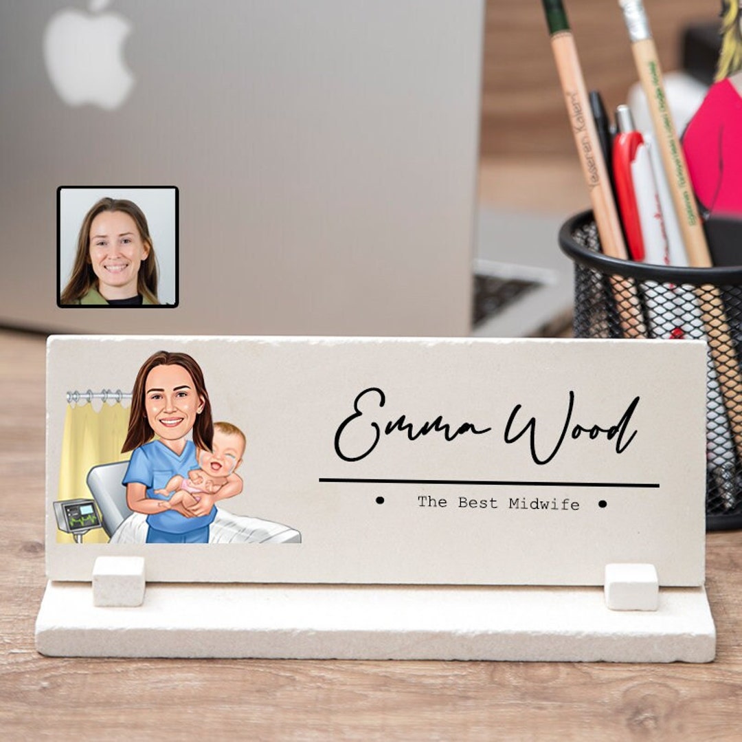 Midwife Nameplate, Funny Midwife Gift for Women, Midwife Cartoon Desk ...