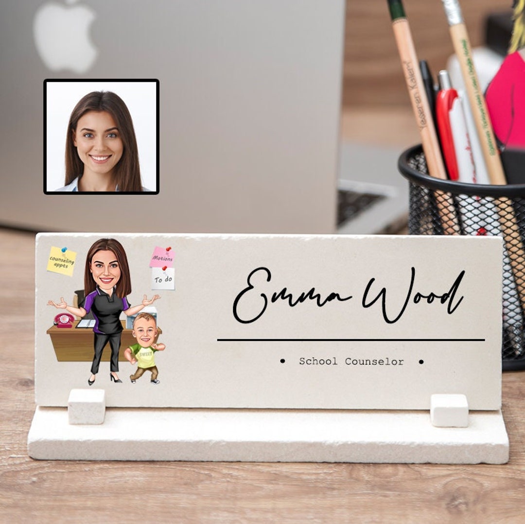 School Counselor Desk Name Plate With Cartoon, Funny School Counselor ...
