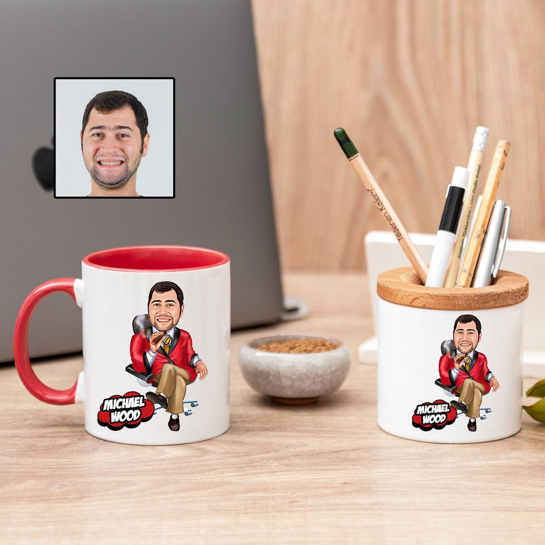 Boss Cartoon Coffee Mug and Pen Pot Gift Set, Funny Boss Gift for Men ...
