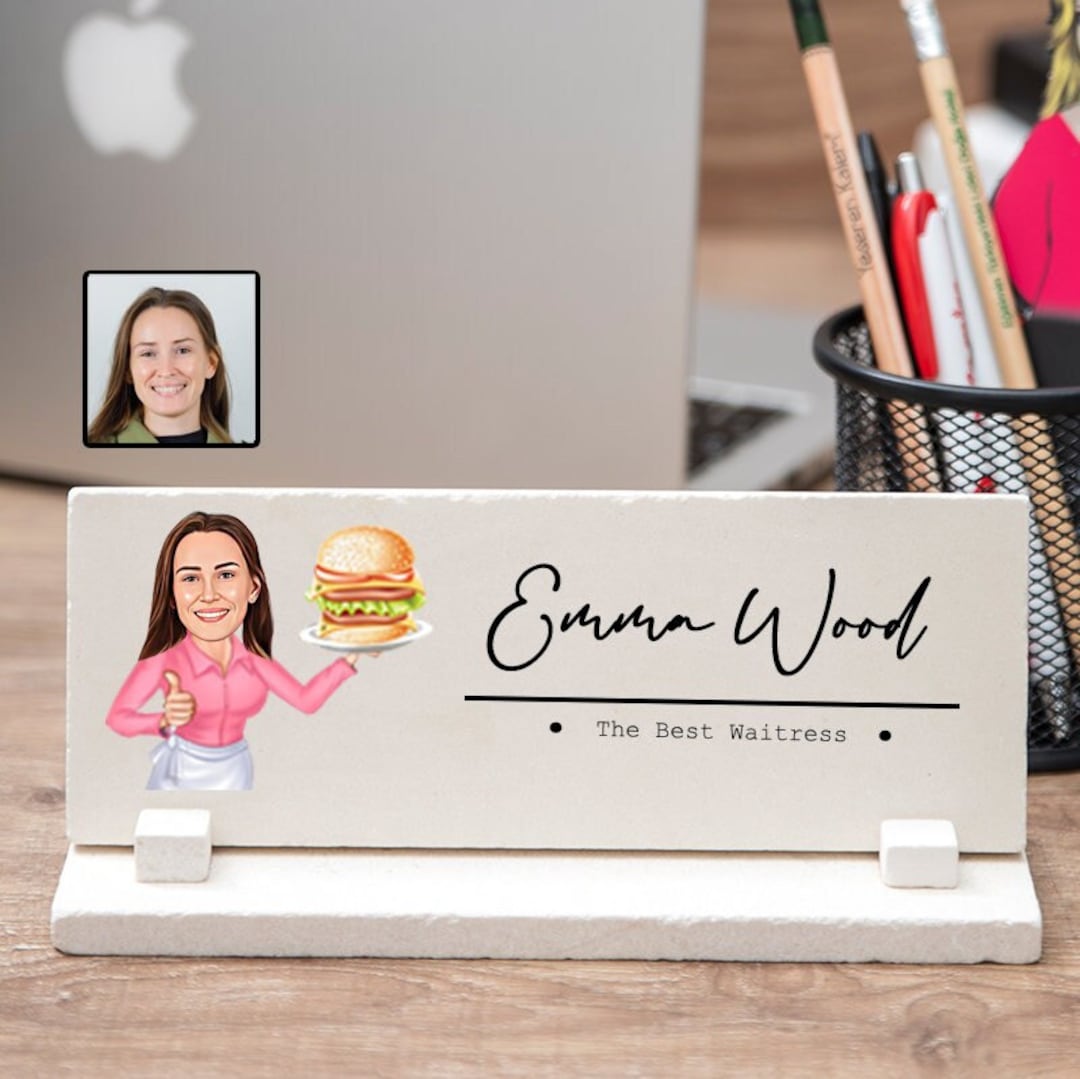 Waitress Desk Name Plate, Funny Waitress Gift for Men, Waitress Cartoon ...