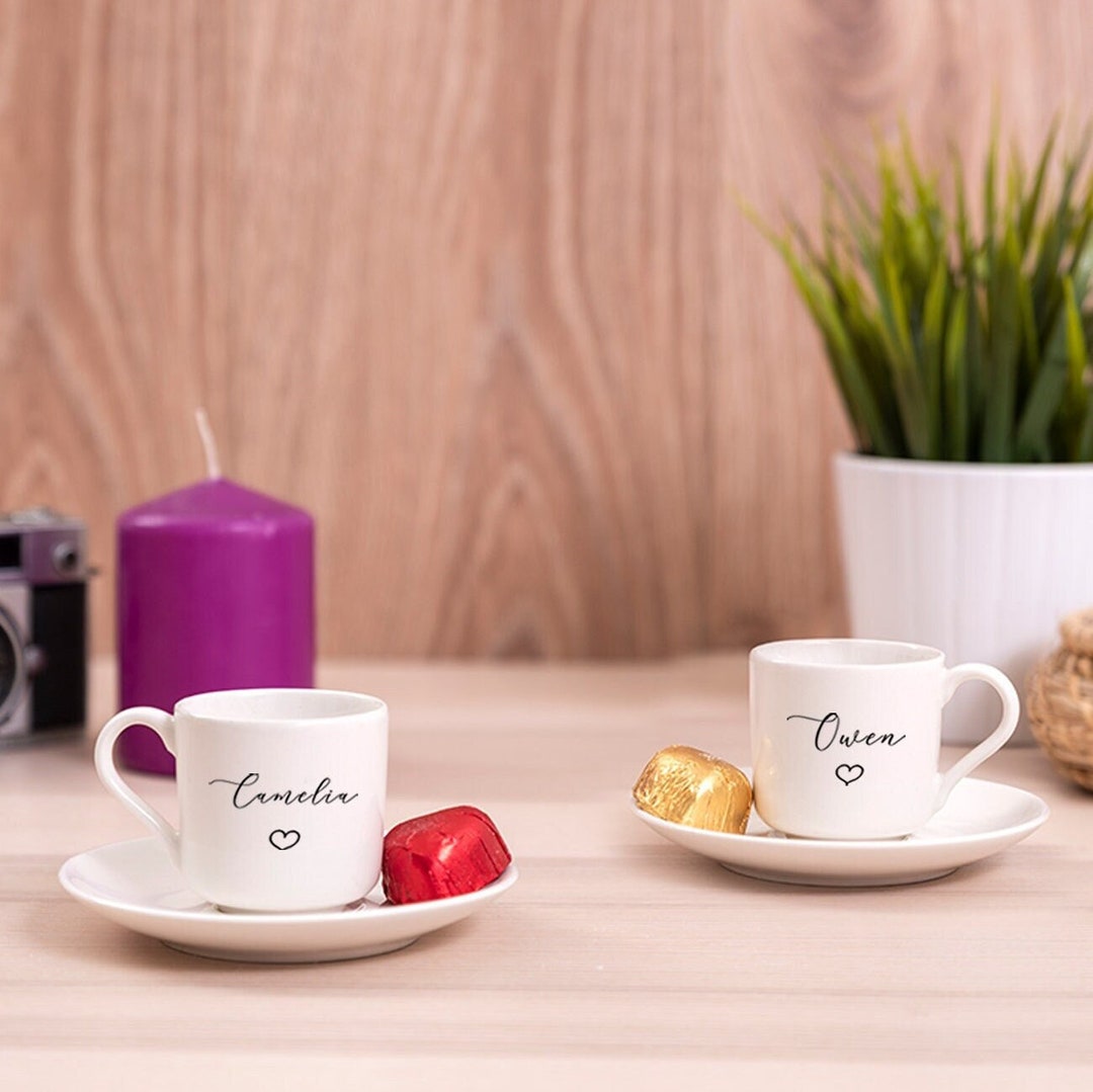 X2 Personalized Espresso Cup and Saucer Set Porcelain Custom - Etsy