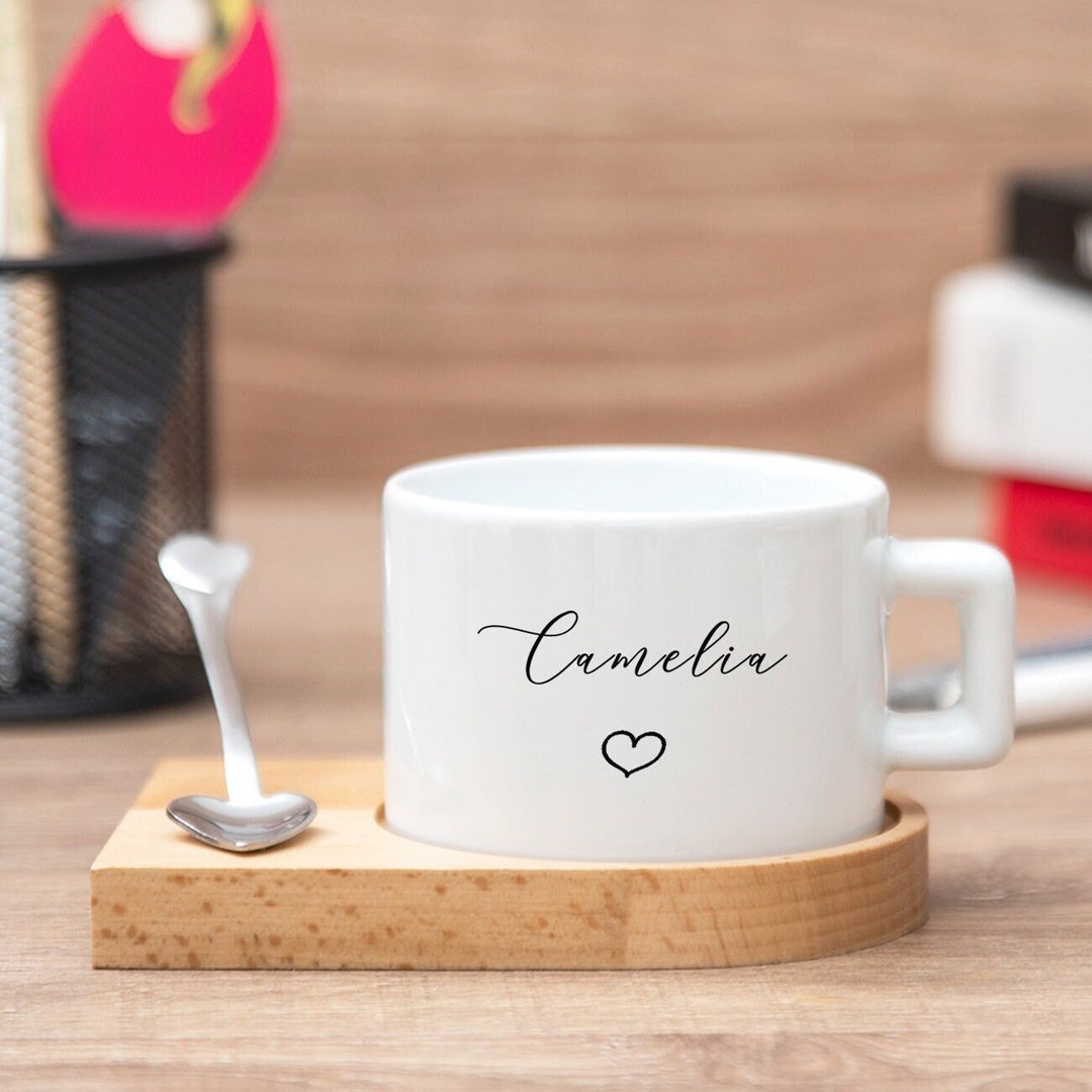 3 Pcs Personalized Tea Cup With Wooden Saucer Custom Tea Cup - Etsy