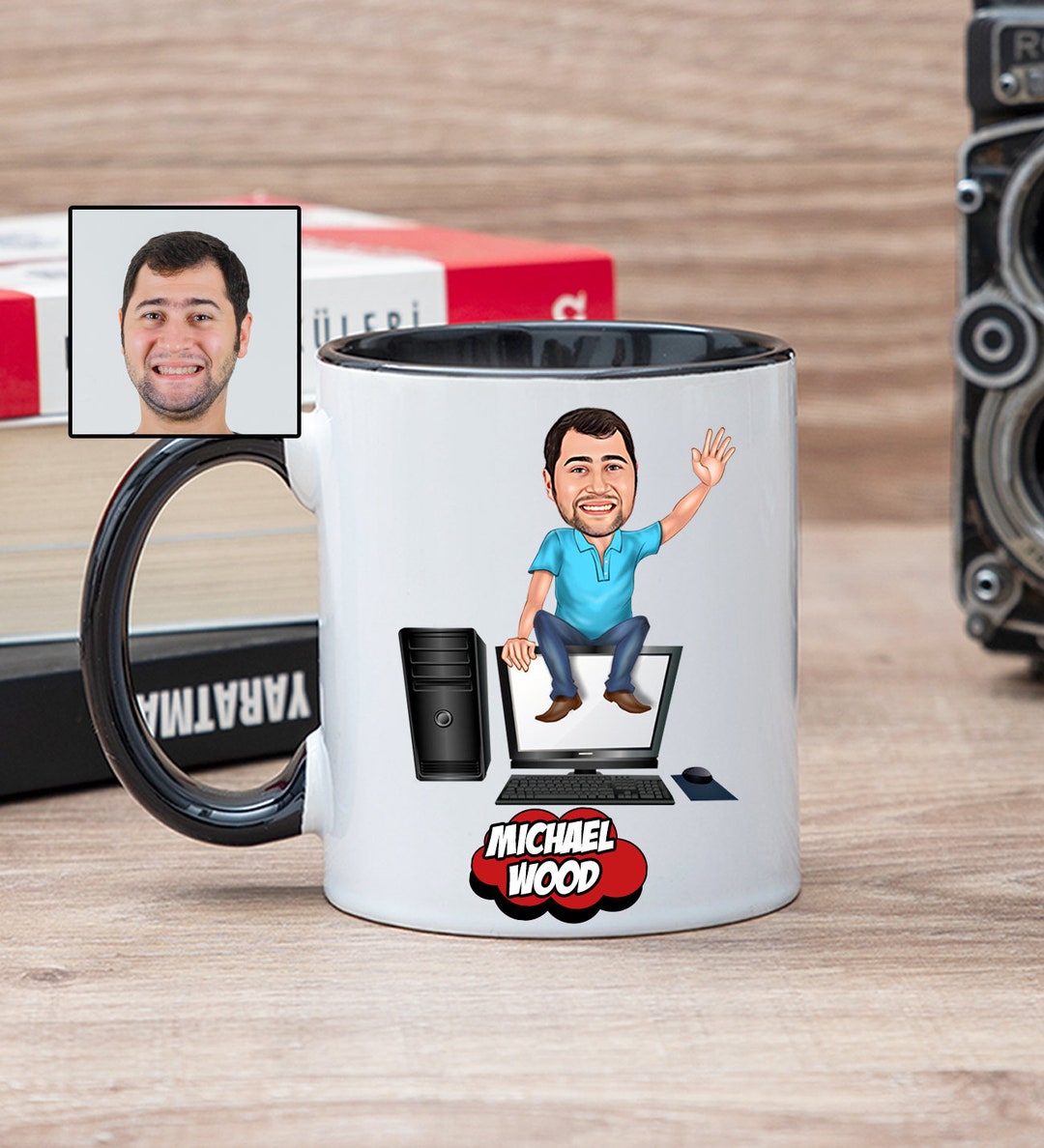 Computer Geek Cartoon Mug, Funny Computer Geek Gifts for Men, Computer ...