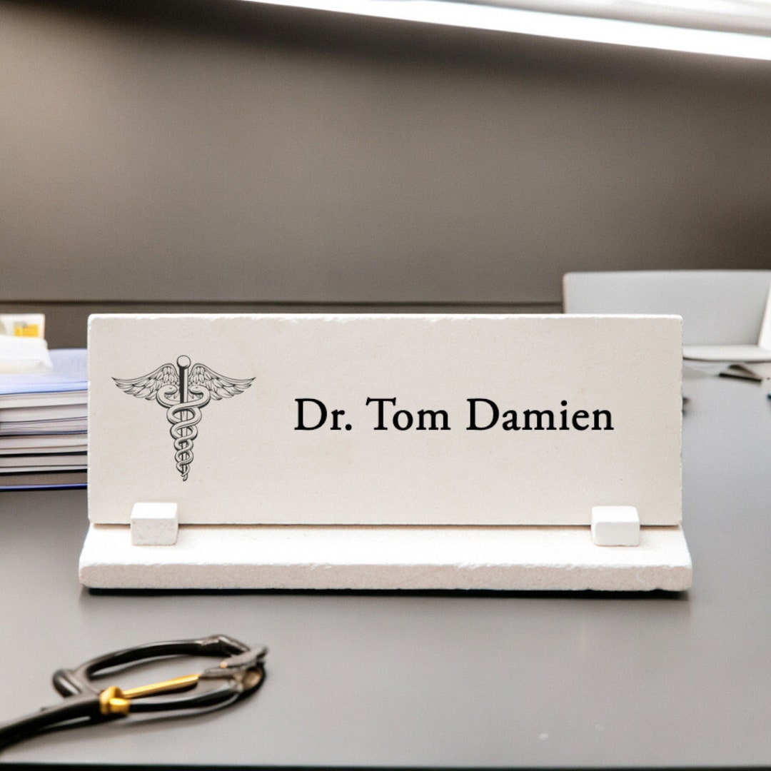 Personalized Doctor Stone Desk Name Plate With Silver Caduceus, Doctor ...