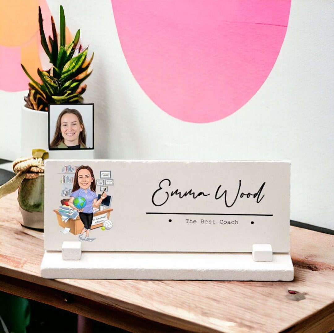 Coach Desk Name Plate, Funny Coach Gift for Women, Female Coach Cartoon ...