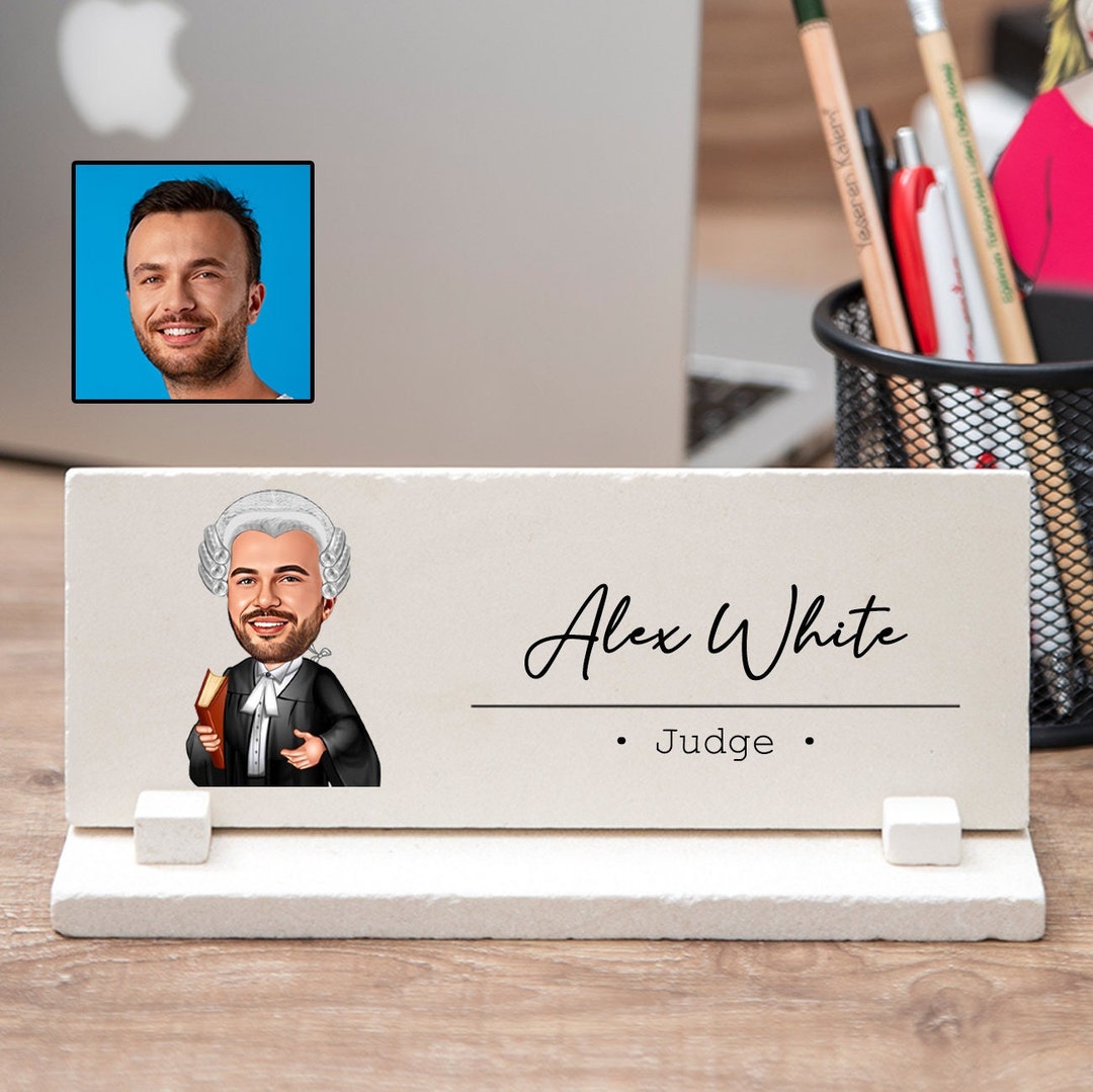Judge Desk Name Plate for Men With Caricature, Male Judge Desk Sign ...