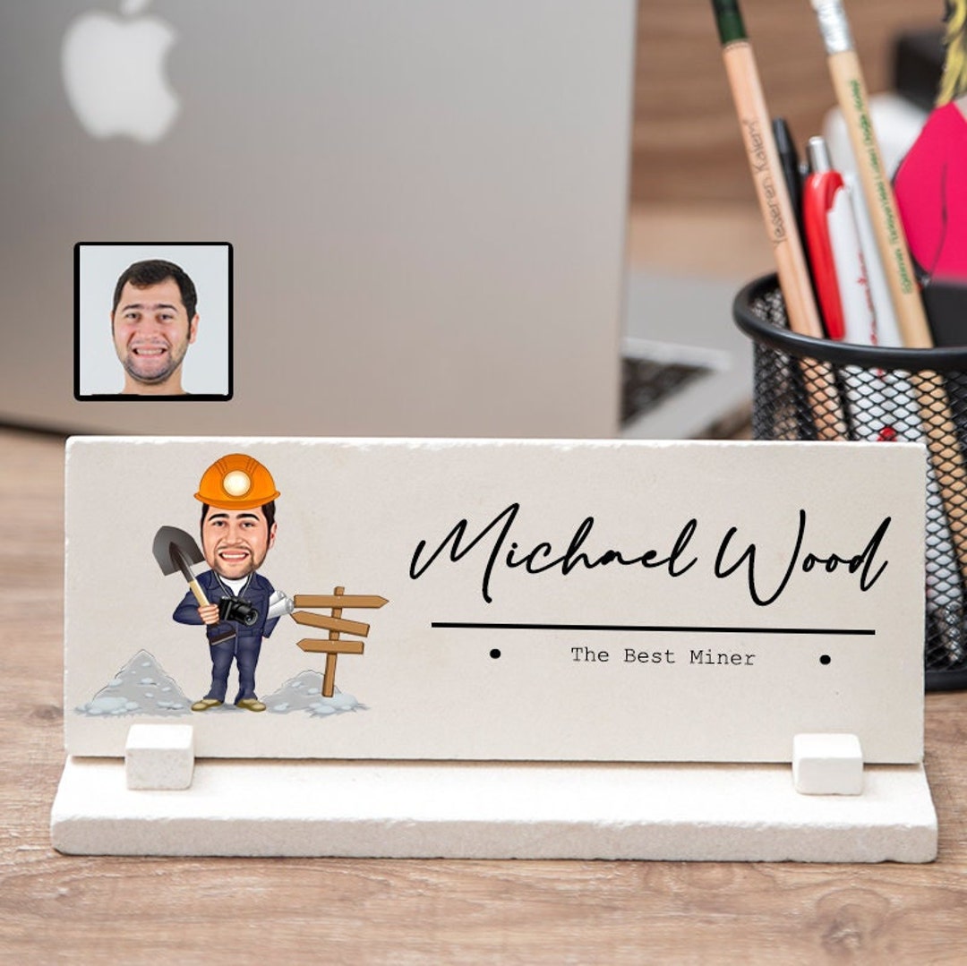 Miner Desk Name Plate, Funny Miner Gift for Men, Miner Cartoon Desk ...