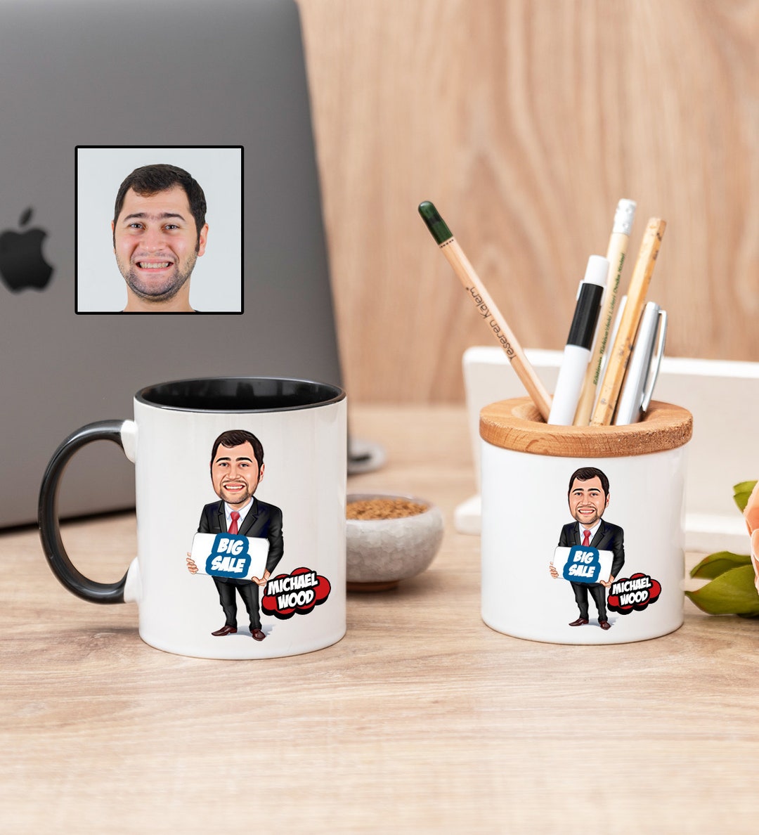 Salesman Cartoon Mug and Pen Pot Gift Set, Funny Salesman Gift, Sales ...
