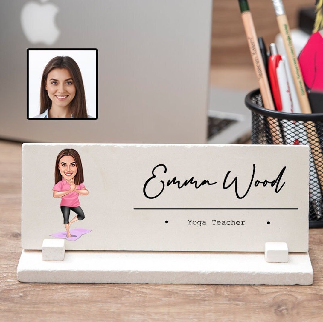 Yoga Teacher Caricature Desk Sign, Funny Yoga Teacher Gifts, Yoga ...