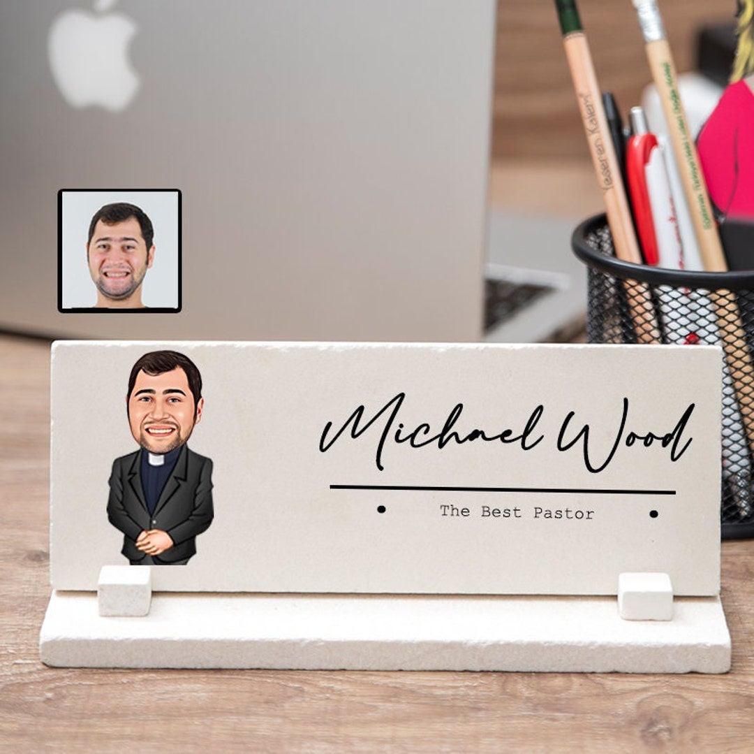 Pastor Desk Name Plate, Funny Pastor Gift for Men, Pastor Cartoon Desk ...