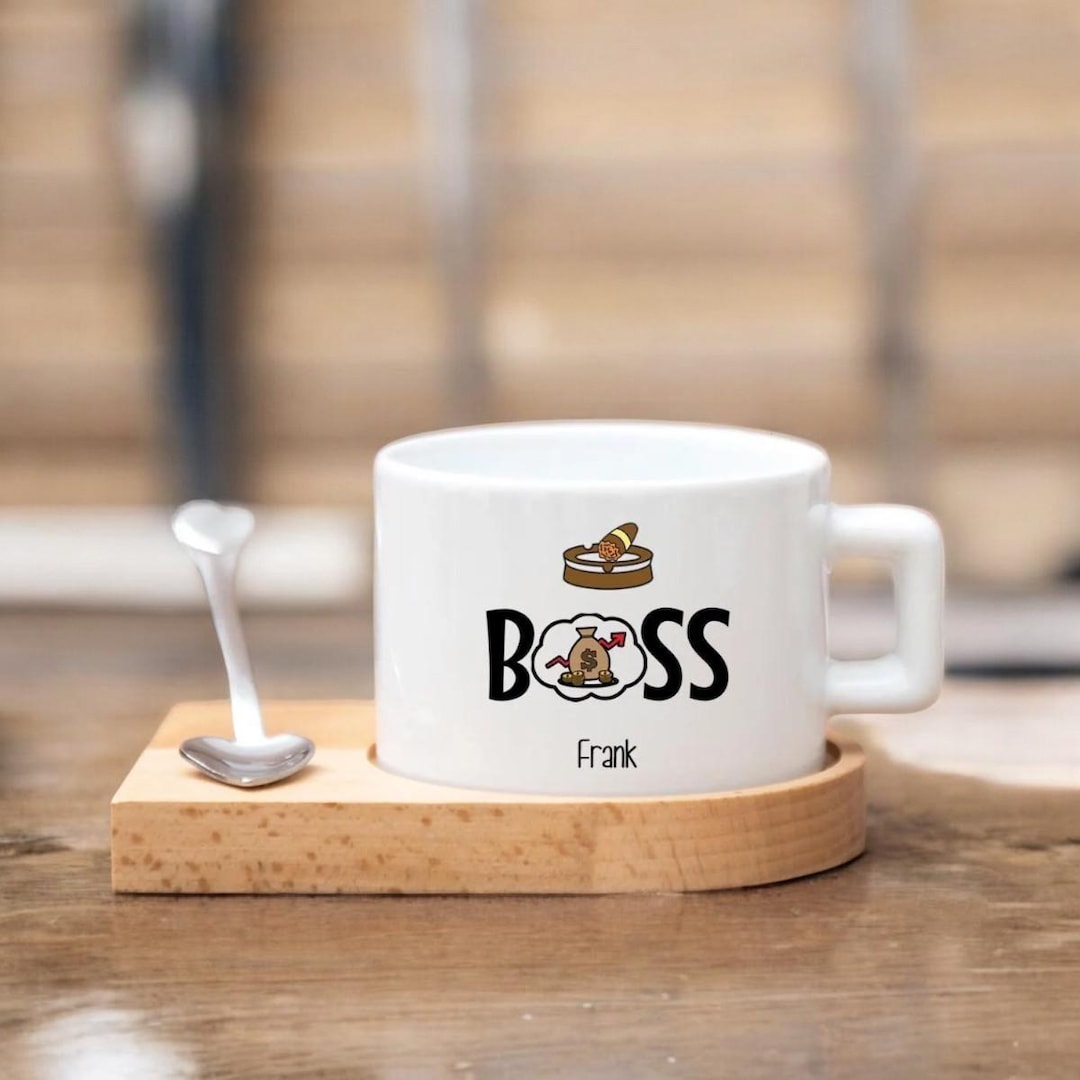 Custom Boss Coffee Mug Set With Wooden Coaster and Spoon, Personalized ...
