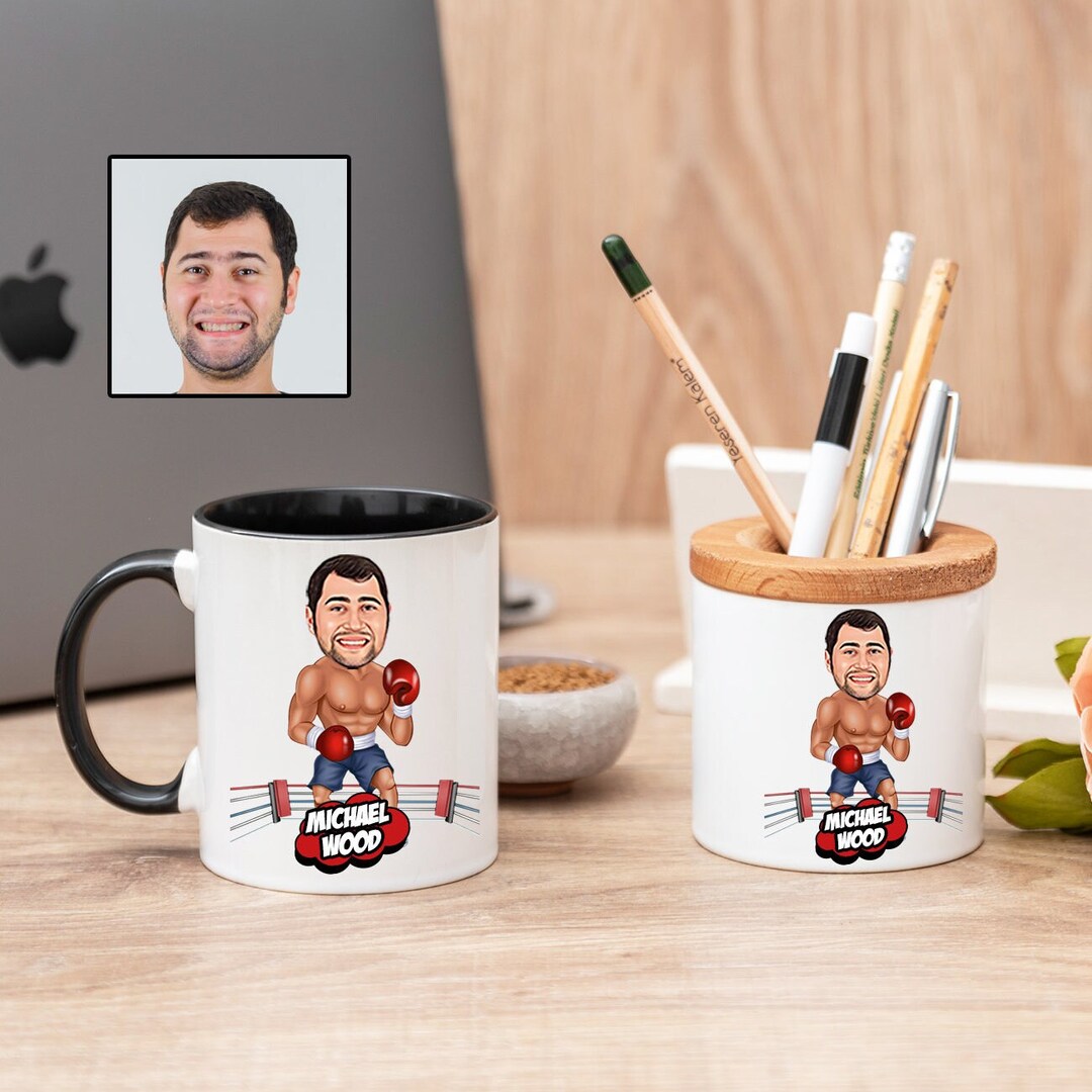 Boxing Cartoon Coffee Mug and Pen Pot Gift Set, Funny Boxing Gift for ...