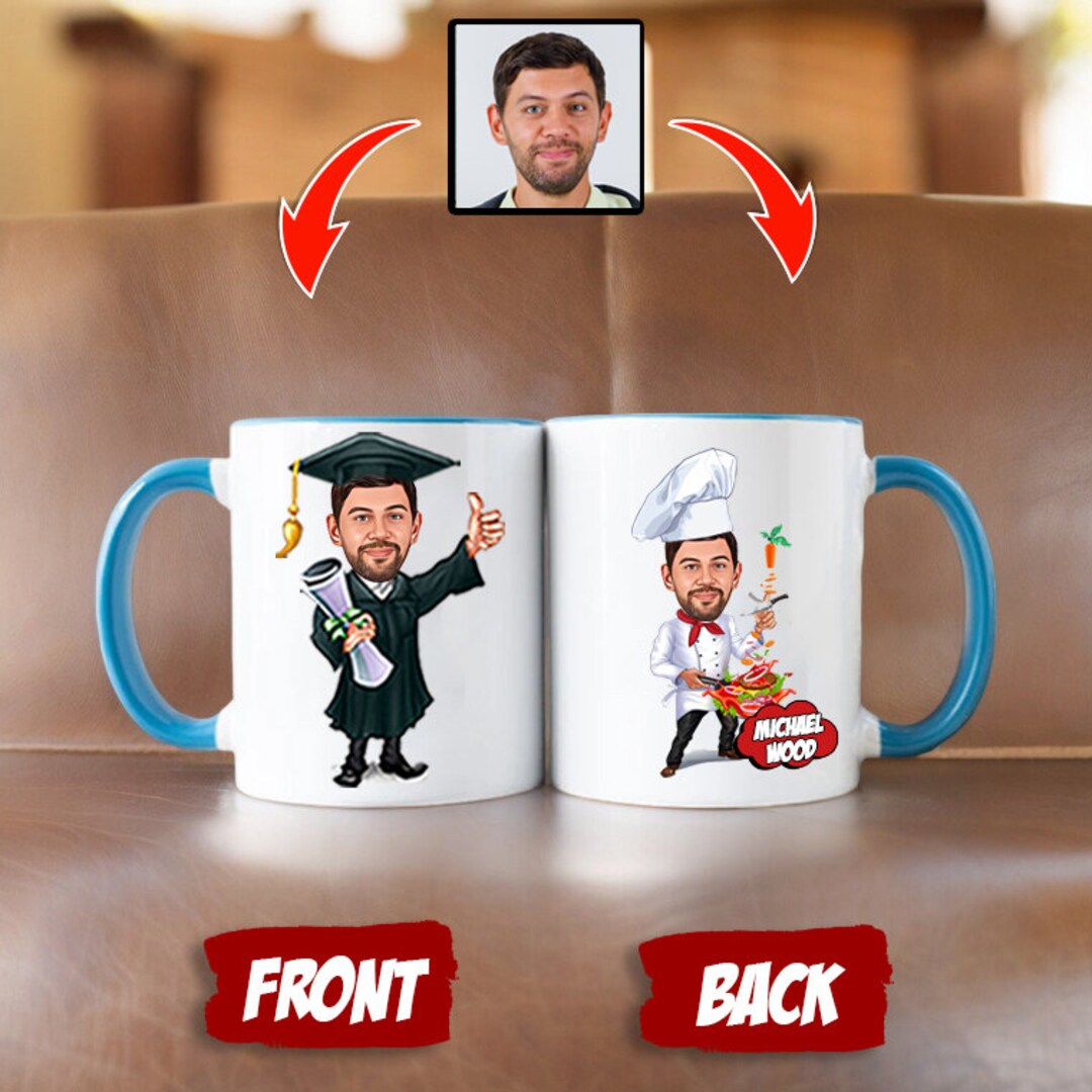 Chef Graduation Mug With Cartoon, Cook Chef Grad Gift, Culinary School ...