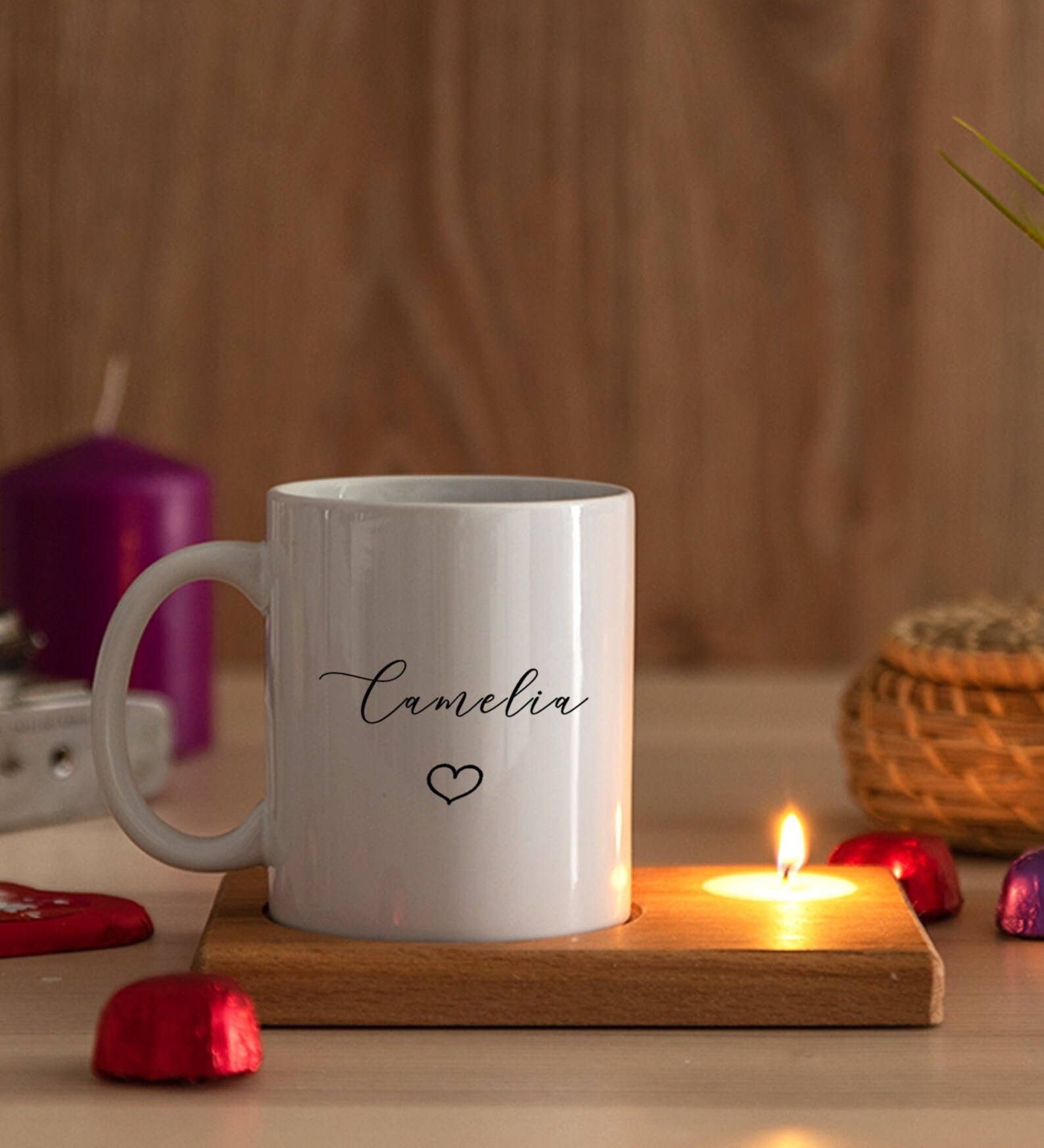 Custom Mug With Wooden Coaster, Personalized Mug With Coaster, Coffee ...