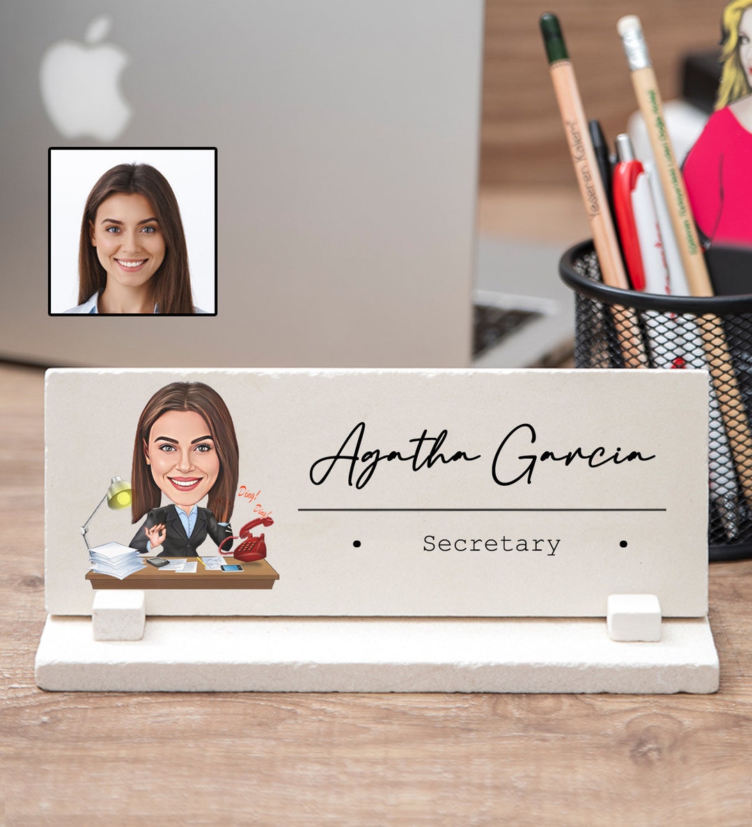 Secretary Desk Name Plate for Women With Caricature, Female Secretary ...